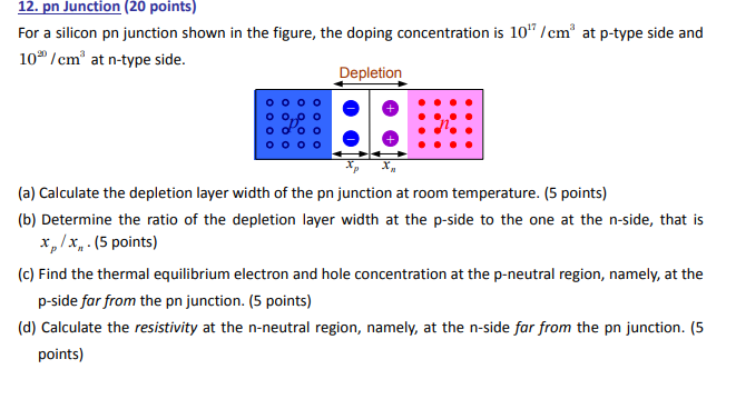 Solved 12.pn Junction (20 points) For a silicon pn junction | Chegg.com