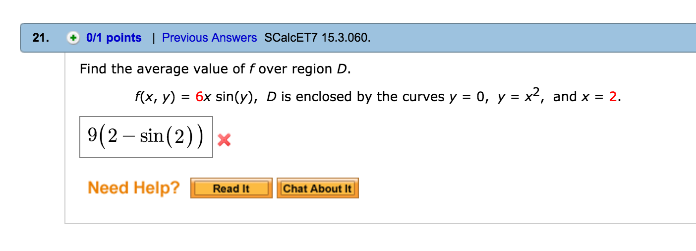 Solved Find the average value of f over region D. f(x,y) = | Chegg.com