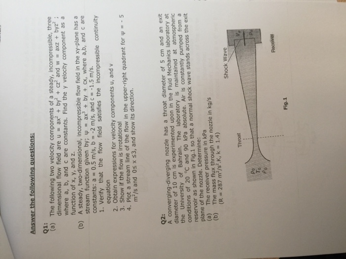 Solved The following two velocity components of a steady, | Chegg.com