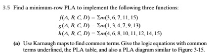 Solved 3.5 Find a minimum-row PLA to implement the following | Chegg.com