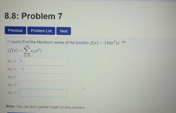 Solved 8.8: Problem 7 Previous Problem List Next (1 point) | Chegg.com