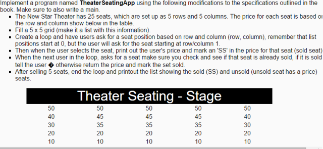 Solved Implement a program named Theater Seating App using | Chegg.com