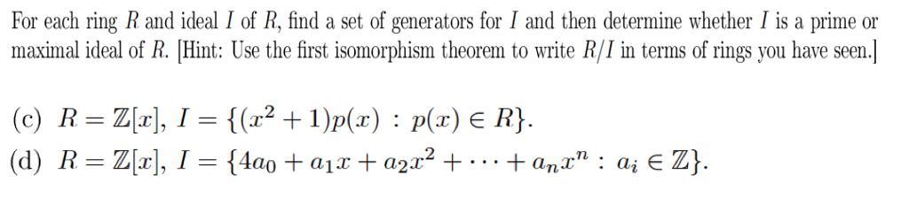 Solved For each ring R and ideal I of R, find a set of | Chegg.com