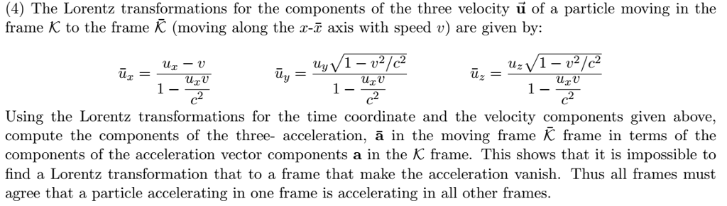 Solved (4) The Lorentz transformations for the components of | Chegg.com