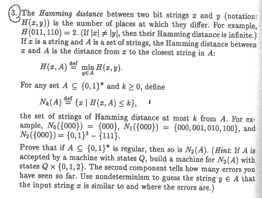 Solved 3.)The Hamming distance between two bit strings x and | Chegg.com
