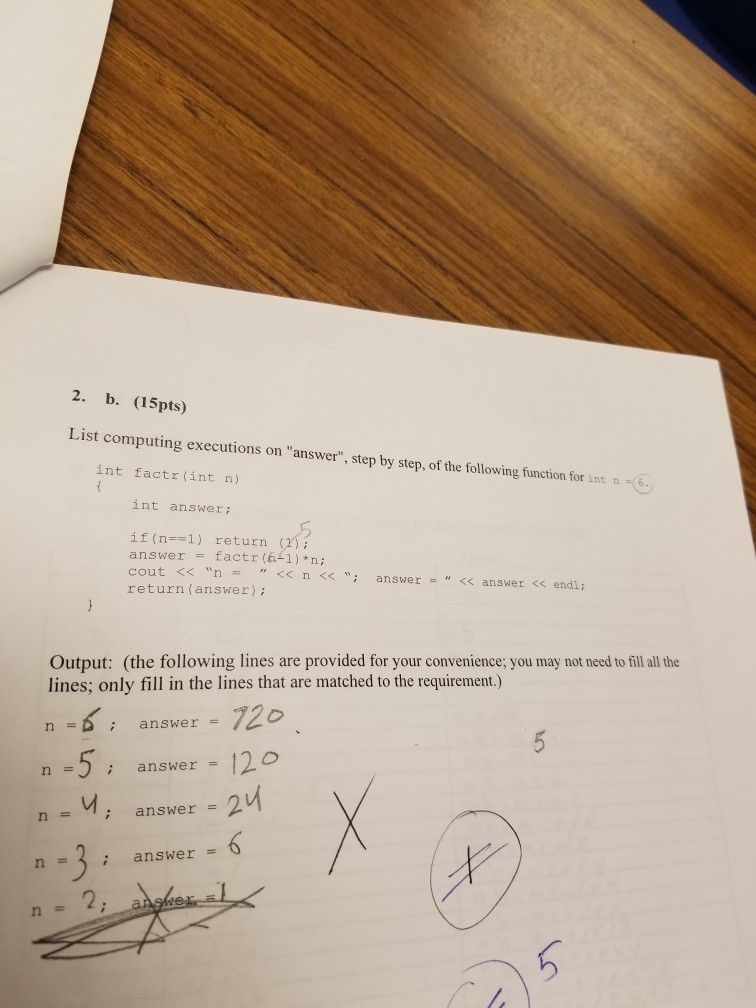 Solved 2. b. (15pts) List computing executions on "answer", | Chegg.com