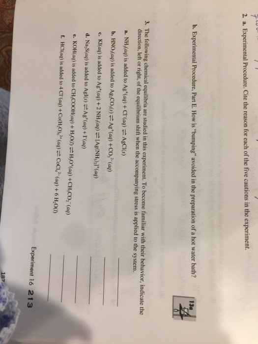 Solved Experiment Procedure. Cite the reason for each of the | Chegg.com