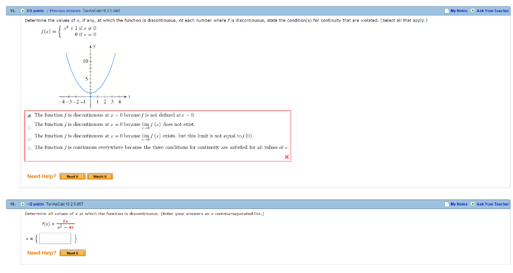 Solved Determine the values of x, if any, at which the | Chegg.com