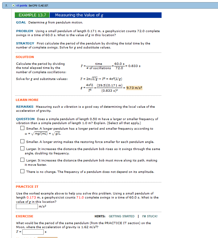 Solved Determine g from pendulum motion. Using a small | Chegg.com