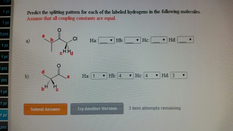 Solved Predict the splitting pattern for each of the labeled | Chegg.com