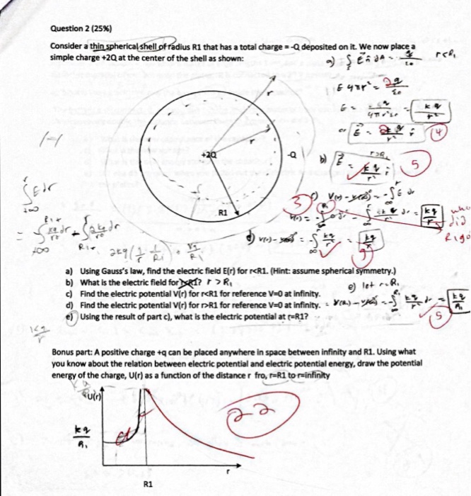 Solved Consider a thin spherical shell of radius R1 that has | Chegg.com