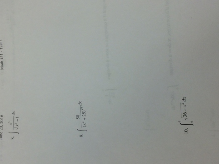Solved integral x^3/Squareroot x^2 - 1 integral 50/(x^2 + | Chegg.com