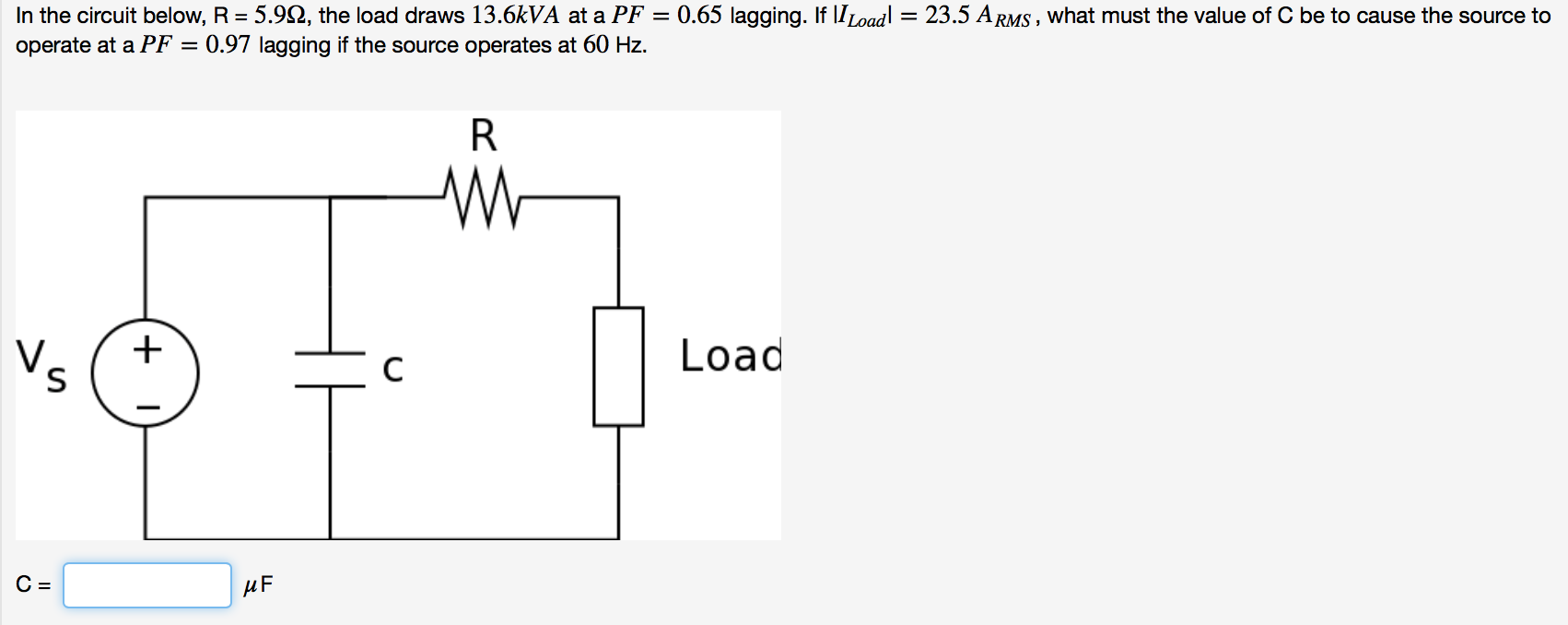 Solved In the circuit below, R = 5.9 ohm, the load draws | Chegg.com