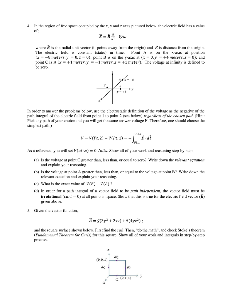 Solved In the region of free space occupied by the x, y and | Chegg.com
