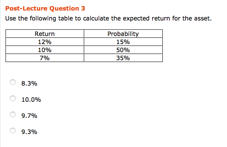 Solved Use the following table to calculate the expected | Chegg.com