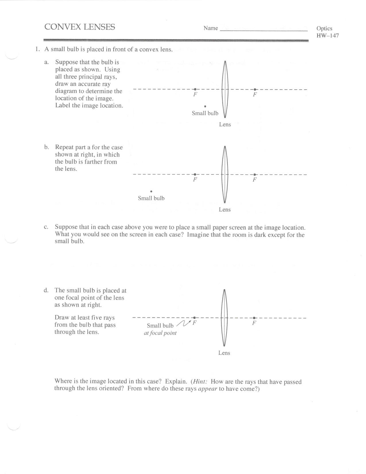 Solved A small bulb is placed in front of a convex lens. | Chegg.com