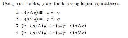 Solved Using truth tables, prove the following logical | Chegg.com