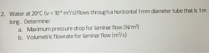 Solved 2. Water at 20 Degree C (y = 10^-6 m^2/s) flows | Chegg.com