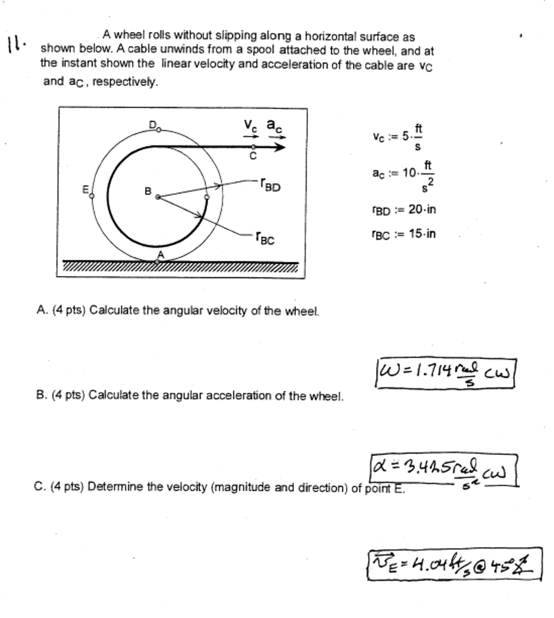 Solved A wheel rolls without slipping along a horizontal | Chegg.com