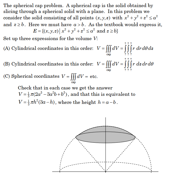 Solved The spherical cap problem. A spherical cap is the | Chegg.com