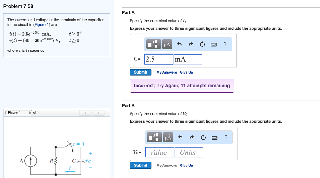 Solved Problem 7.58 Part A The current and voltage at the | Chegg.com