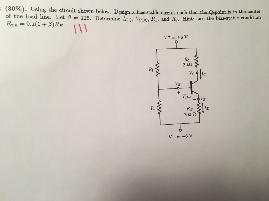Solved Using the circuit shown below. Design a bias-stable | Chegg.com