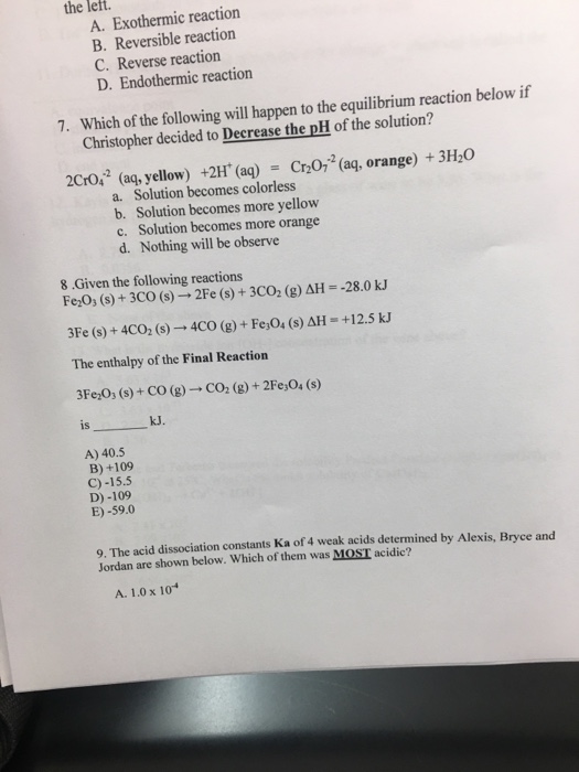 Solved Exothermic reaction Reversible reaction Reverse | Chegg.com