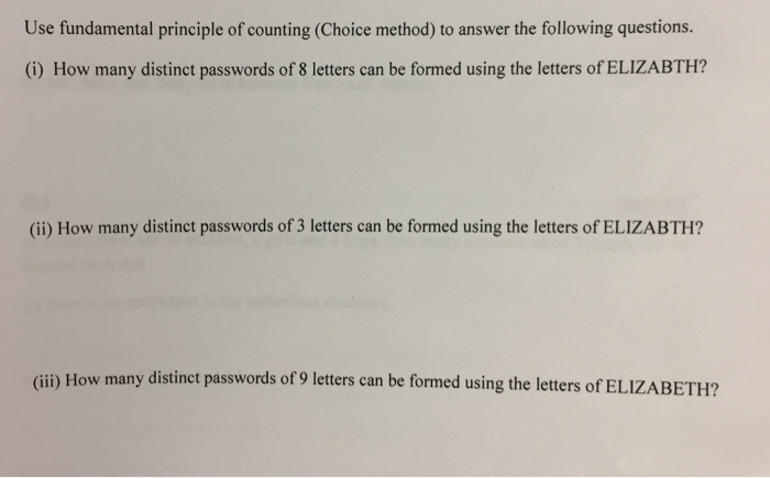 Solved Use Fundamental Principle Of Counting Choice Method Chegg