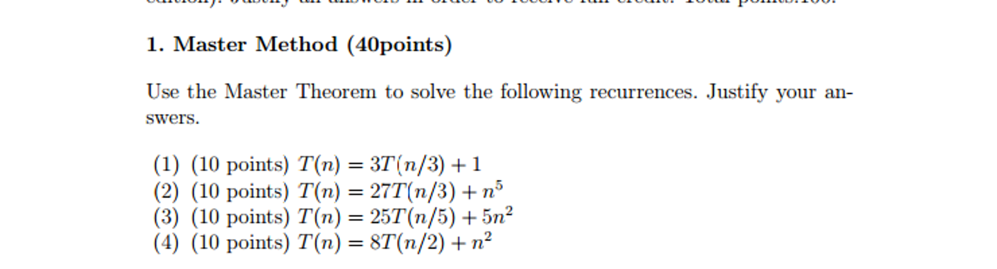 Solved Use the Master Theorem to solve the following | Chegg.com