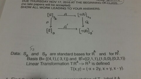 Solved 2. Find transition matrix Q from basis S, to B | Chegg.com