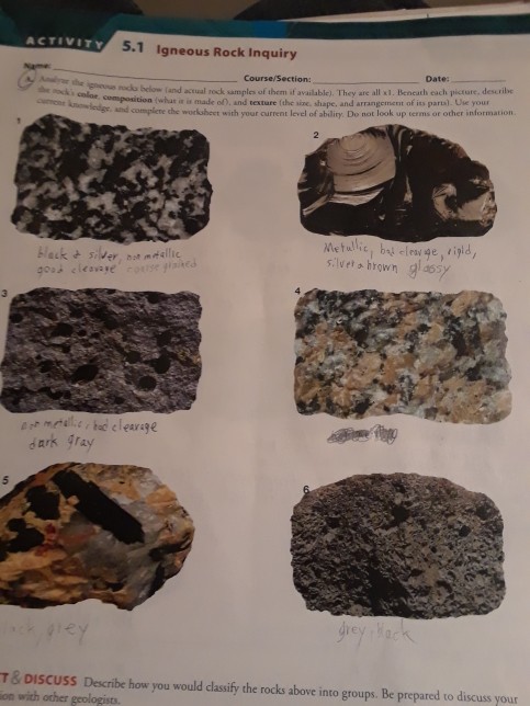 Solved ACTIVITY 5.1 Igneous Rock Inquiry Date: rocka below | Chegg.com