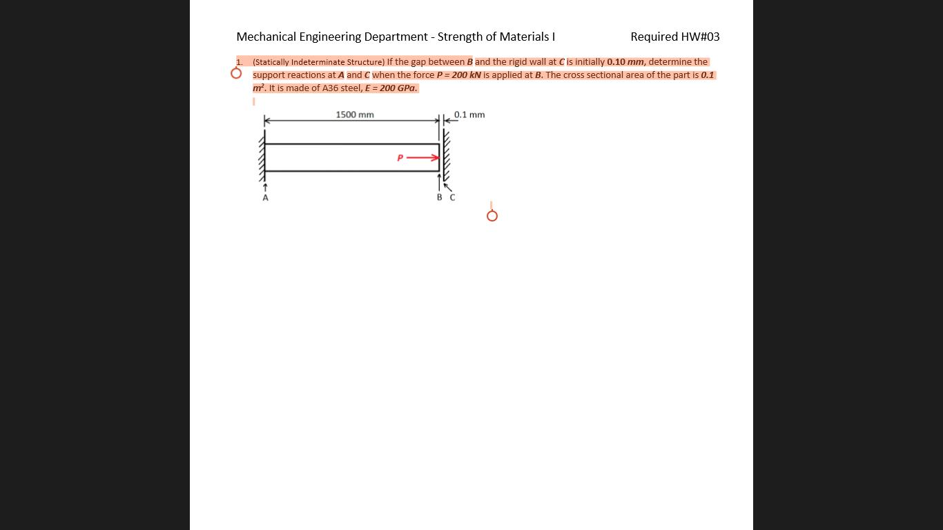Solved 1. (Statically Indeterminate Structure) If the gap | Chegg.com