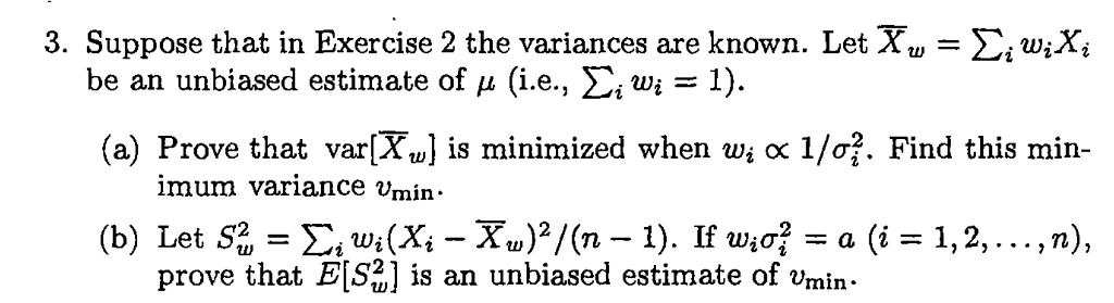 Solved 3. Suppose that in Exercise 2 the variances are | Chegg.com