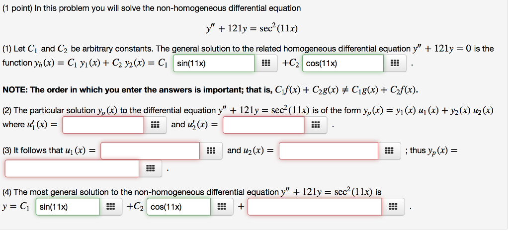 Solved (1 point) In this problem you will solve the | Chegg.com