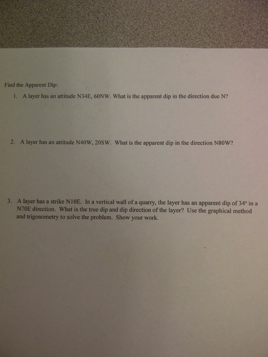 Solved Find the Apparent Dip: A layer has an altitude N34K. | Chegg.com