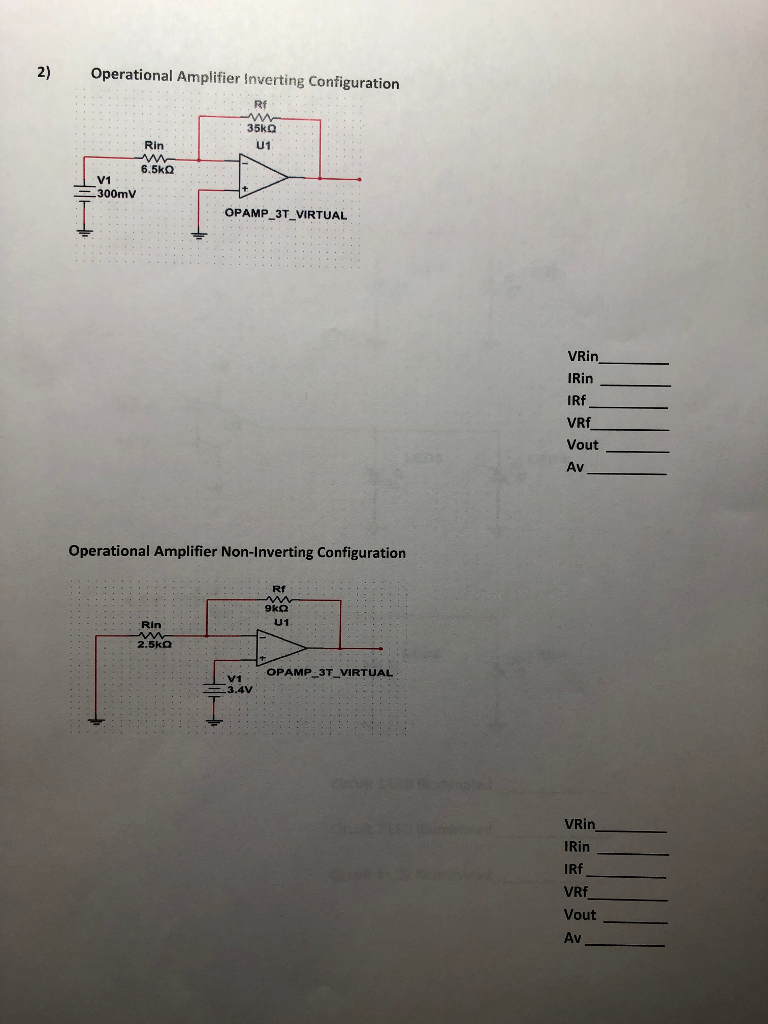 Solved 2) Operational Amplifier Inverting Configuration Rf | Chegg.com