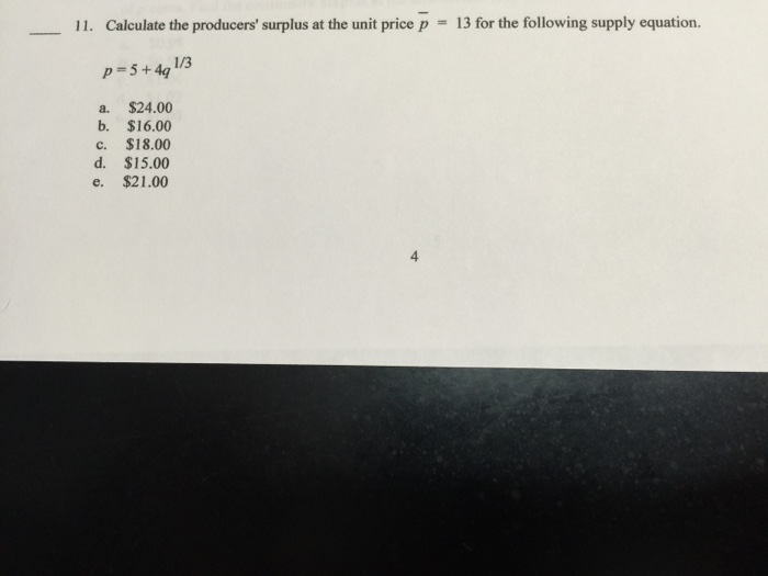 Solved Calculate the producers' surplus at the unit price p | Chegg.com