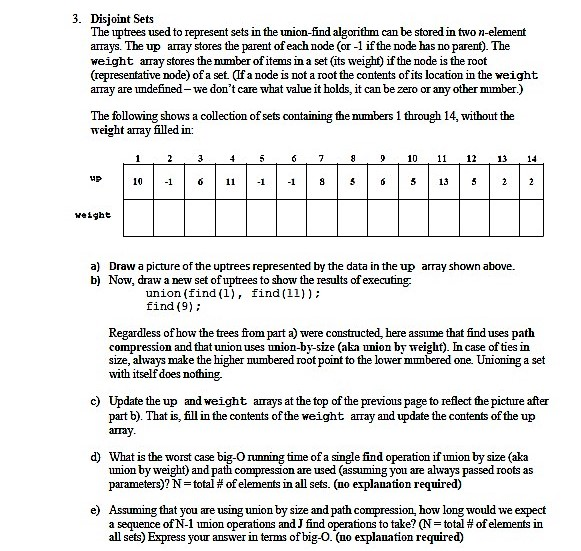 Solved 3. Disjoint Sets The uptrees used to represent sets | Chegg.com