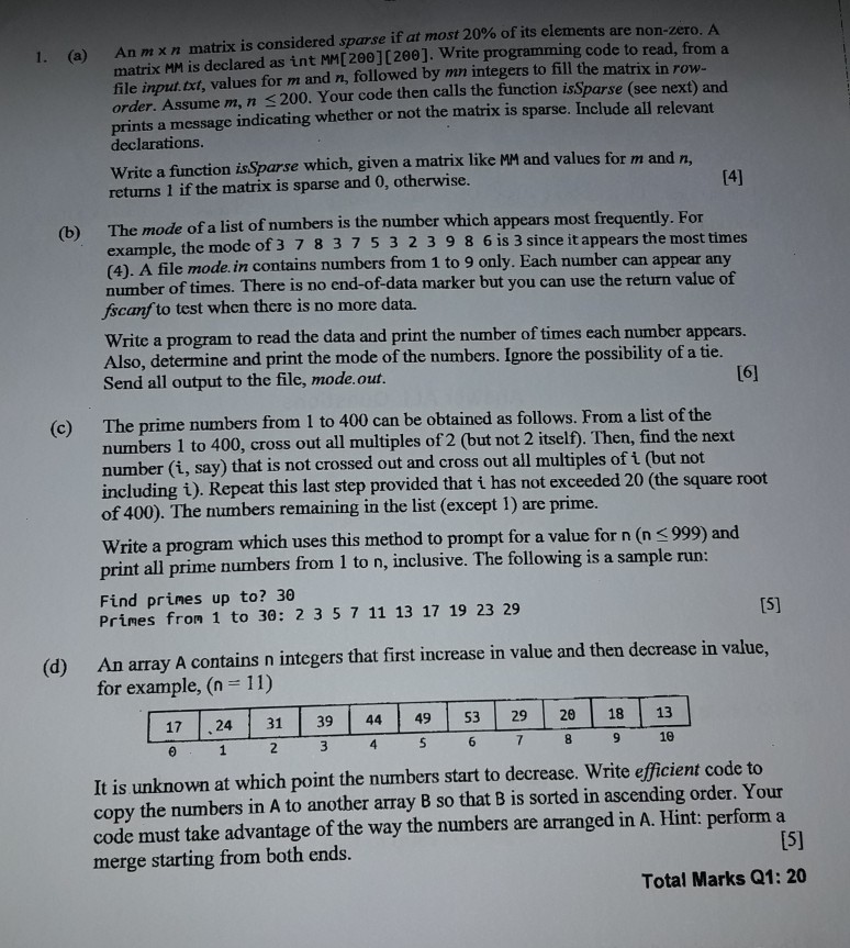 Solved An m x n matrix is considered sparse if at most 20% | Chegg.com