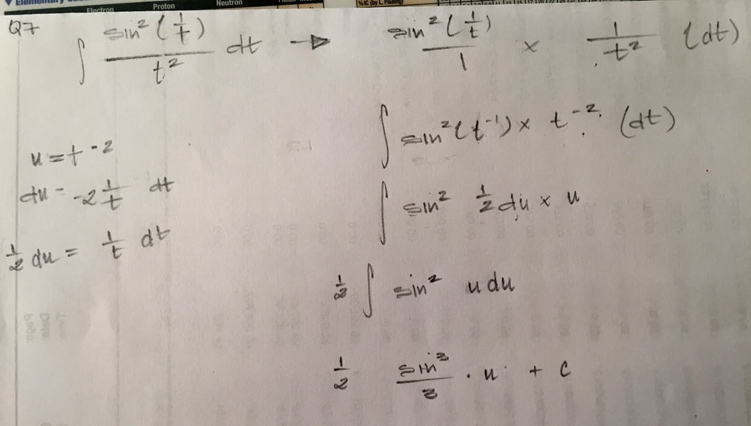 Solved Is this the correct answer to: ( (sin2((1/t)/t2)) | Chegg.com