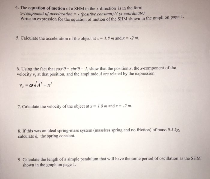 Solved The equation of motion of a SHM in the x-direction is | Chegg.com