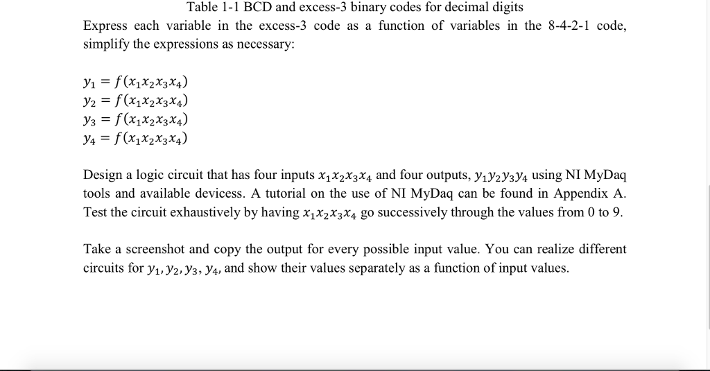 Solved Table 1-1 BCD and excess-3 binary codes for decimal | Chegg.com