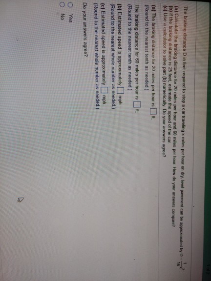 Solved The braking distance D in feet required to stop a car | Chegg.com