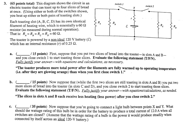 Solved This diagram shows the circuit in an electric toaster | Chegg.com