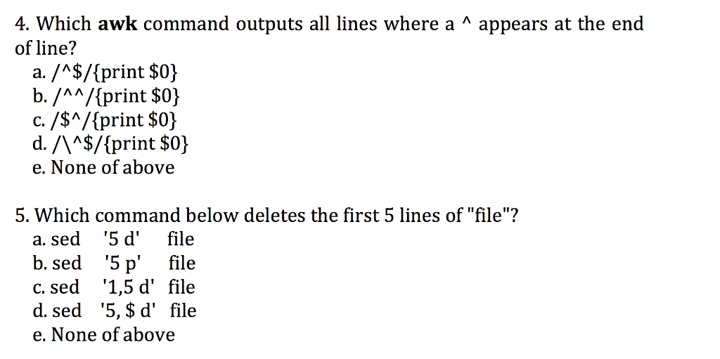 Solved 4. which awk command outputs all lines where a Λ | Chegg.com