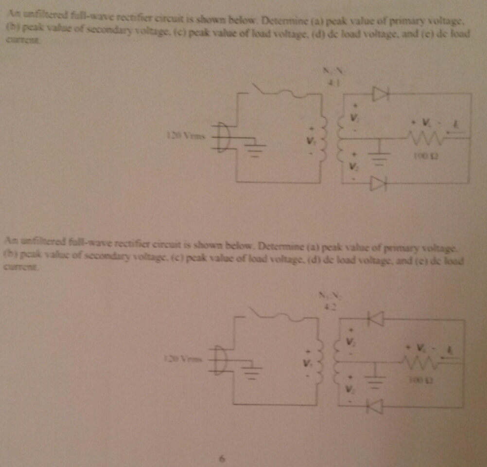 Solved An unfiltered full wave rectifier circuit is shown | Chegg.com