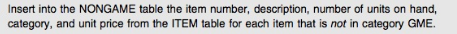 Solved 1. Create a NONGAME table with the structure shown in | Chegg.com