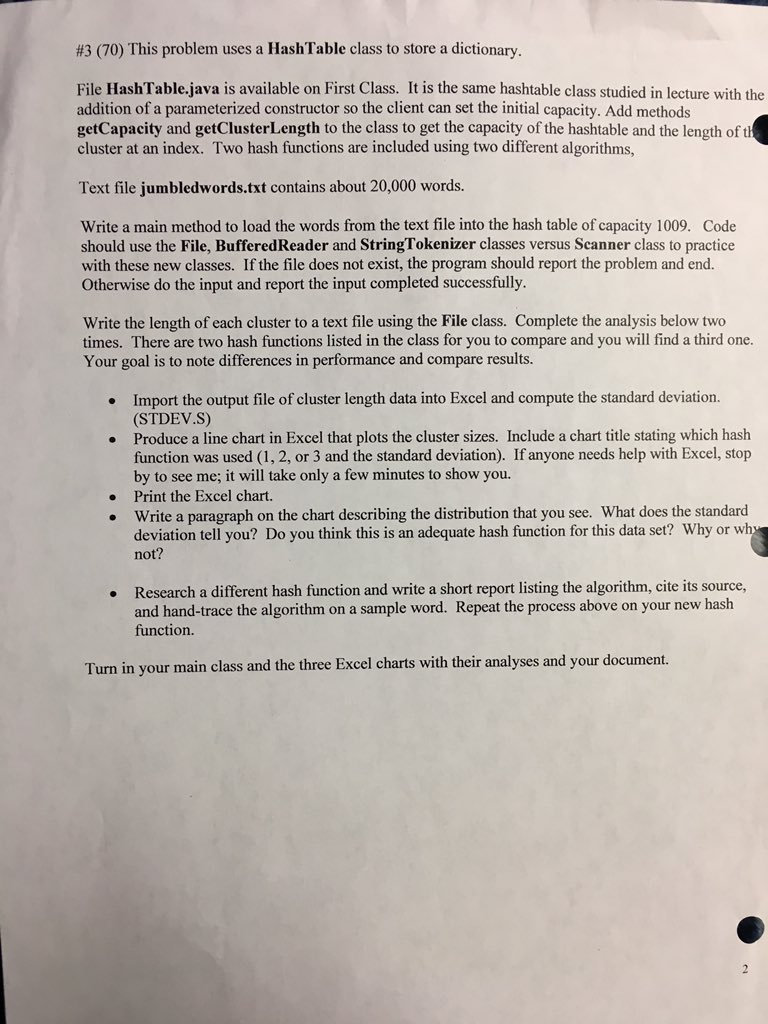 Solved #3 (70) This problem uses a HashTable class to store | Chegg.com