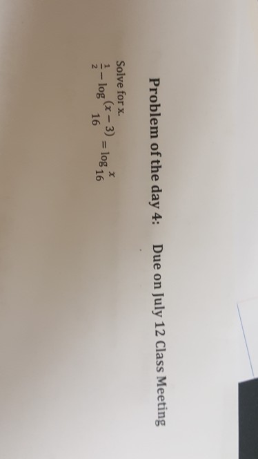 Solved Solve for x. 1/2 -log^(x-3) 16 = log^x_16 2 | Chegg.com