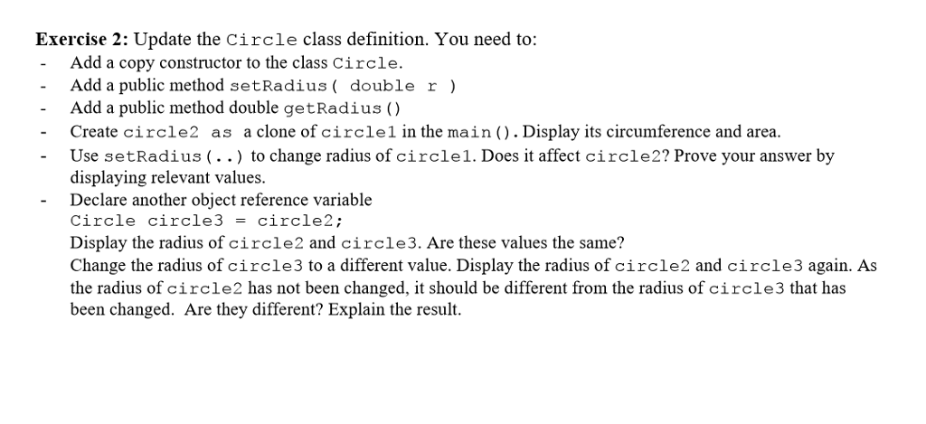 Solved Update the Circle class definition. You need to: Add | Chegg.com